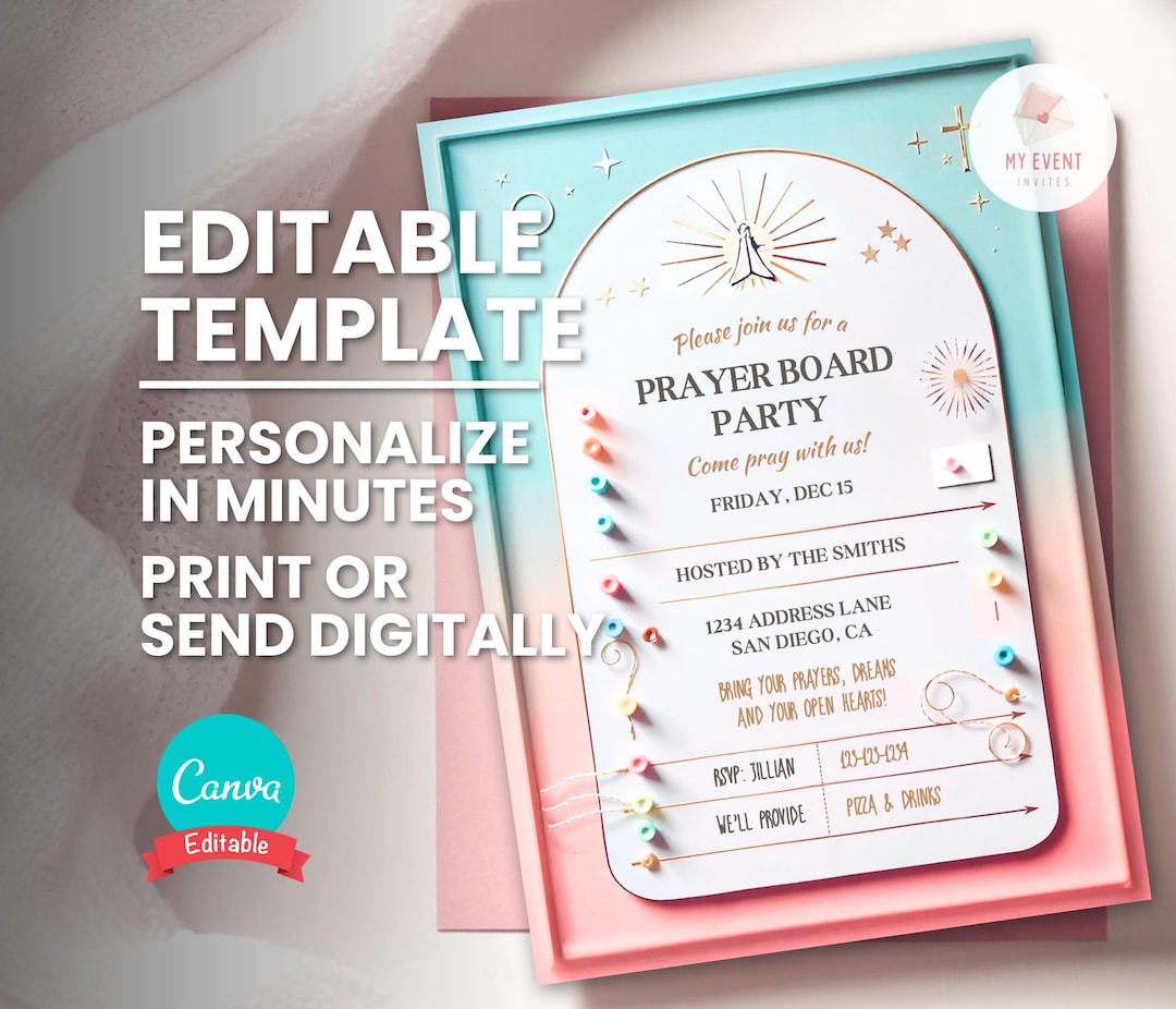 Prayer Board Invitation, Prayer Party Invite, Editable Template, Text ...
