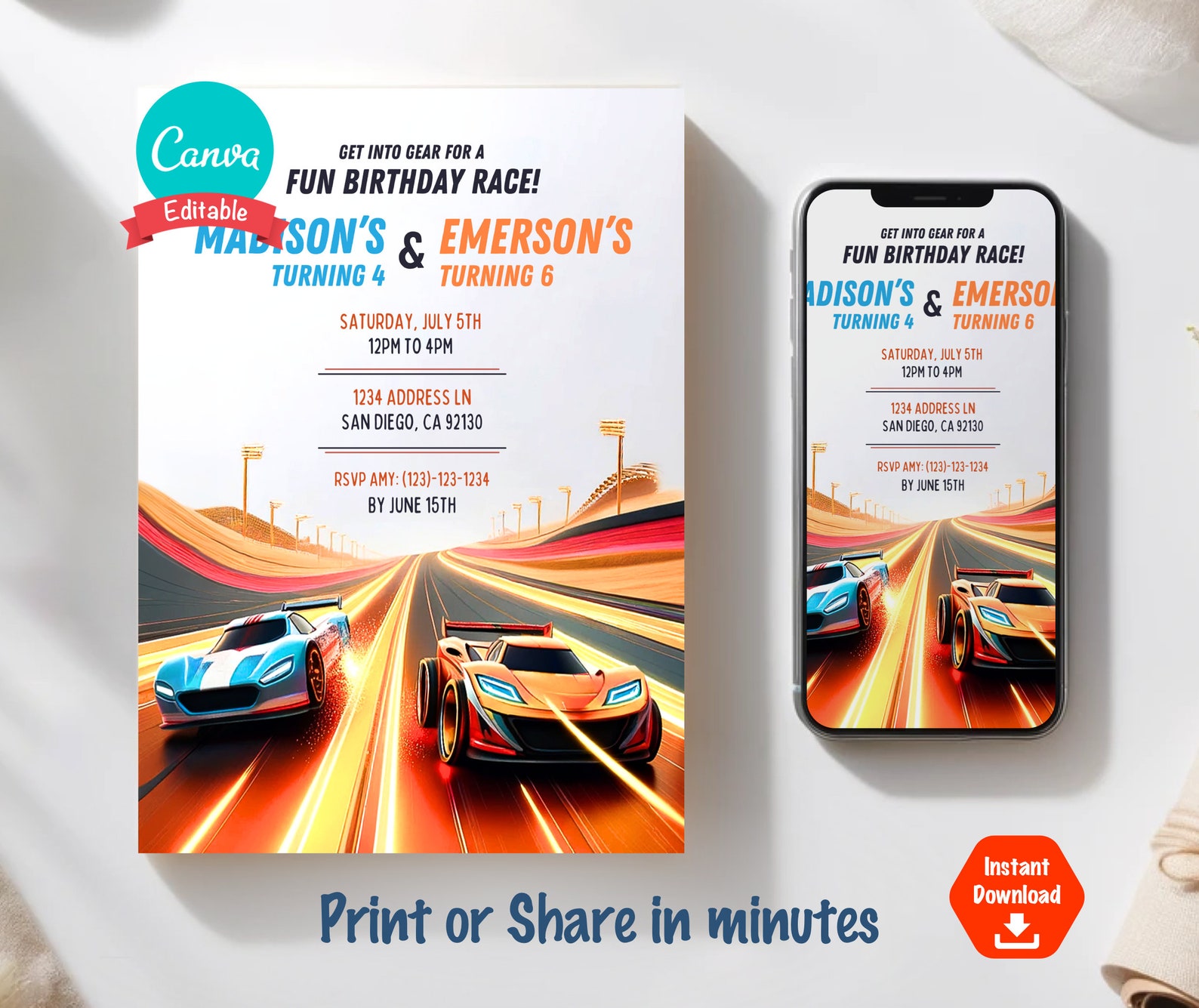 Joint Racing Party Invitation for Joint Birthday or Double Birthday ...