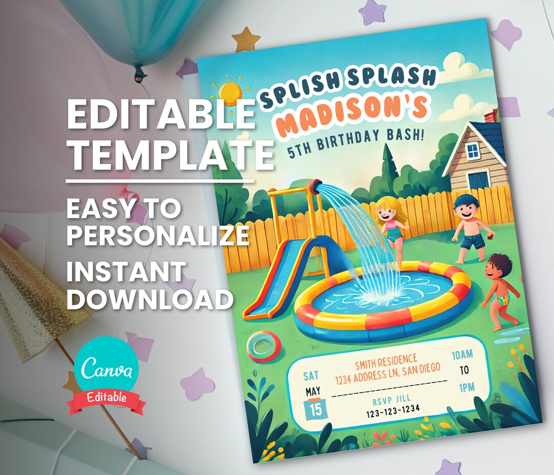 Splish Splash Birthday Bash Invitation for Splash Pad or Backyard ...