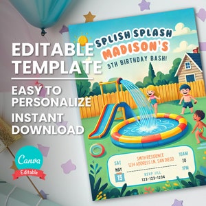 Splish Splash Birthday Bash Invitation for Splash Pad or Backyard ...