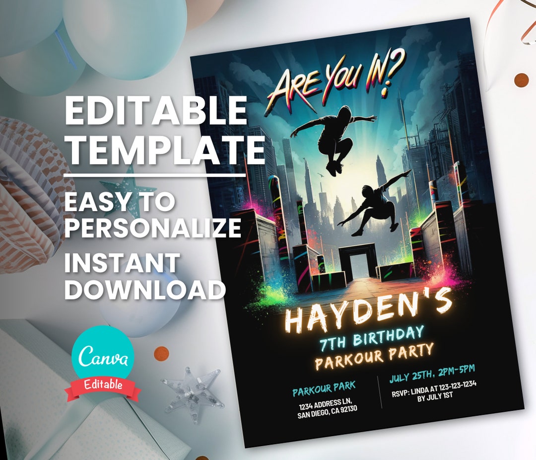 Parkour Birthday Party Invite for Parkour Party or Free Running Party ...