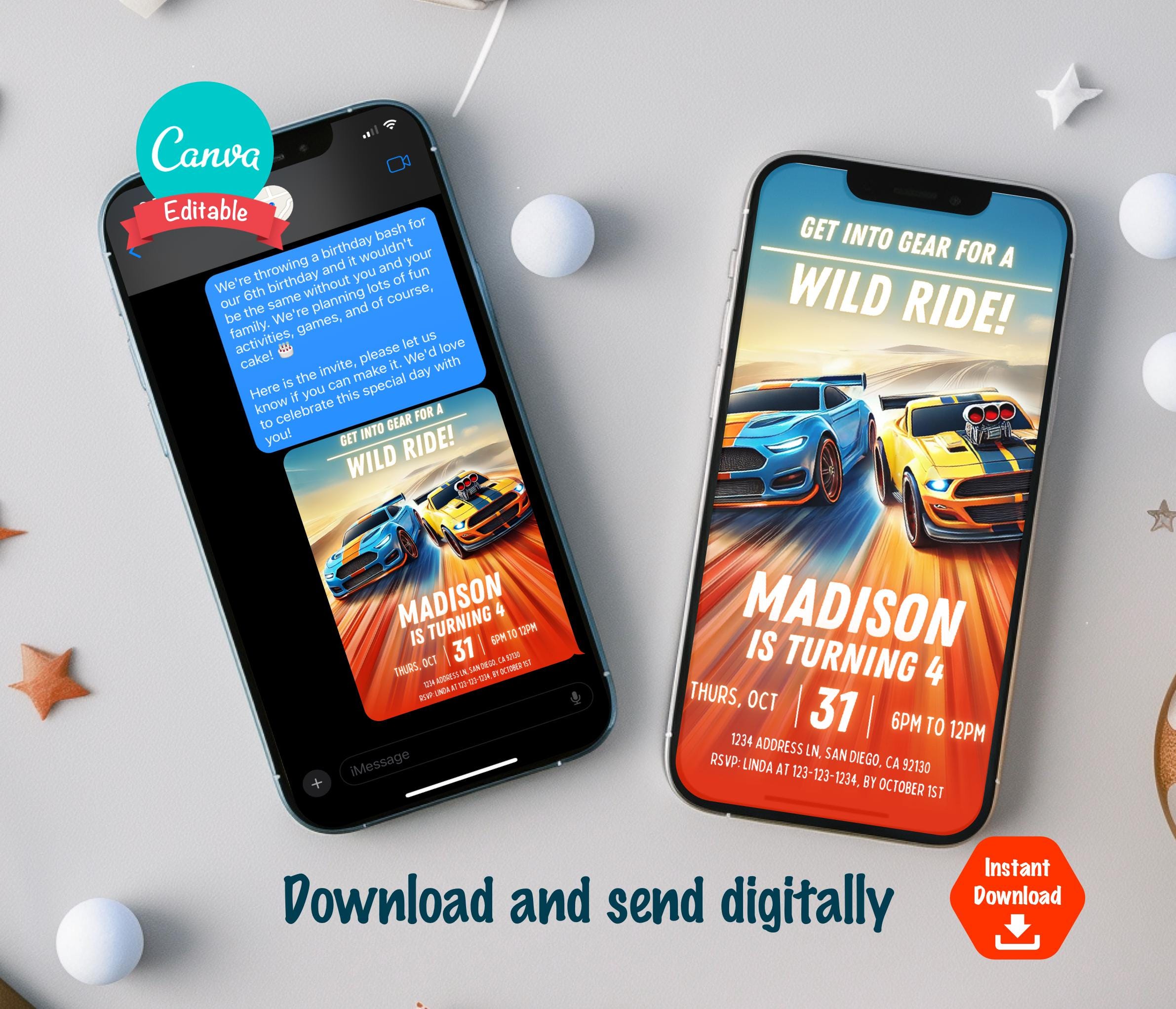 Race Car Party Invitation for Racing Birthday Party, Editable Muscle ...