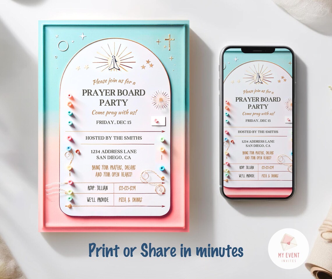 Prayer Board Invitation, Prayer Party Invite, Editable Template, Text ...