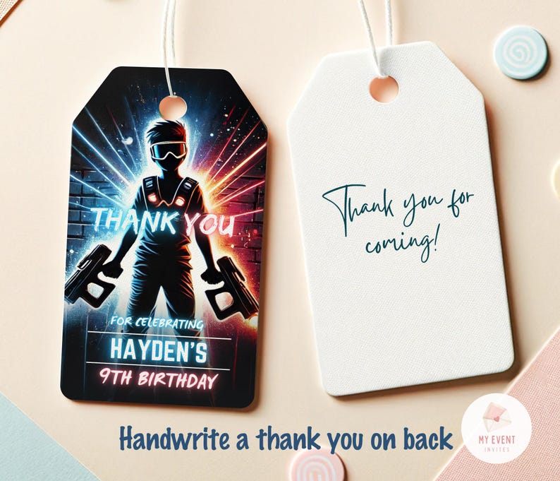 Laser Tag Thank You Tag, Birthday Party Favor, Printable Gift Bag Tag ...