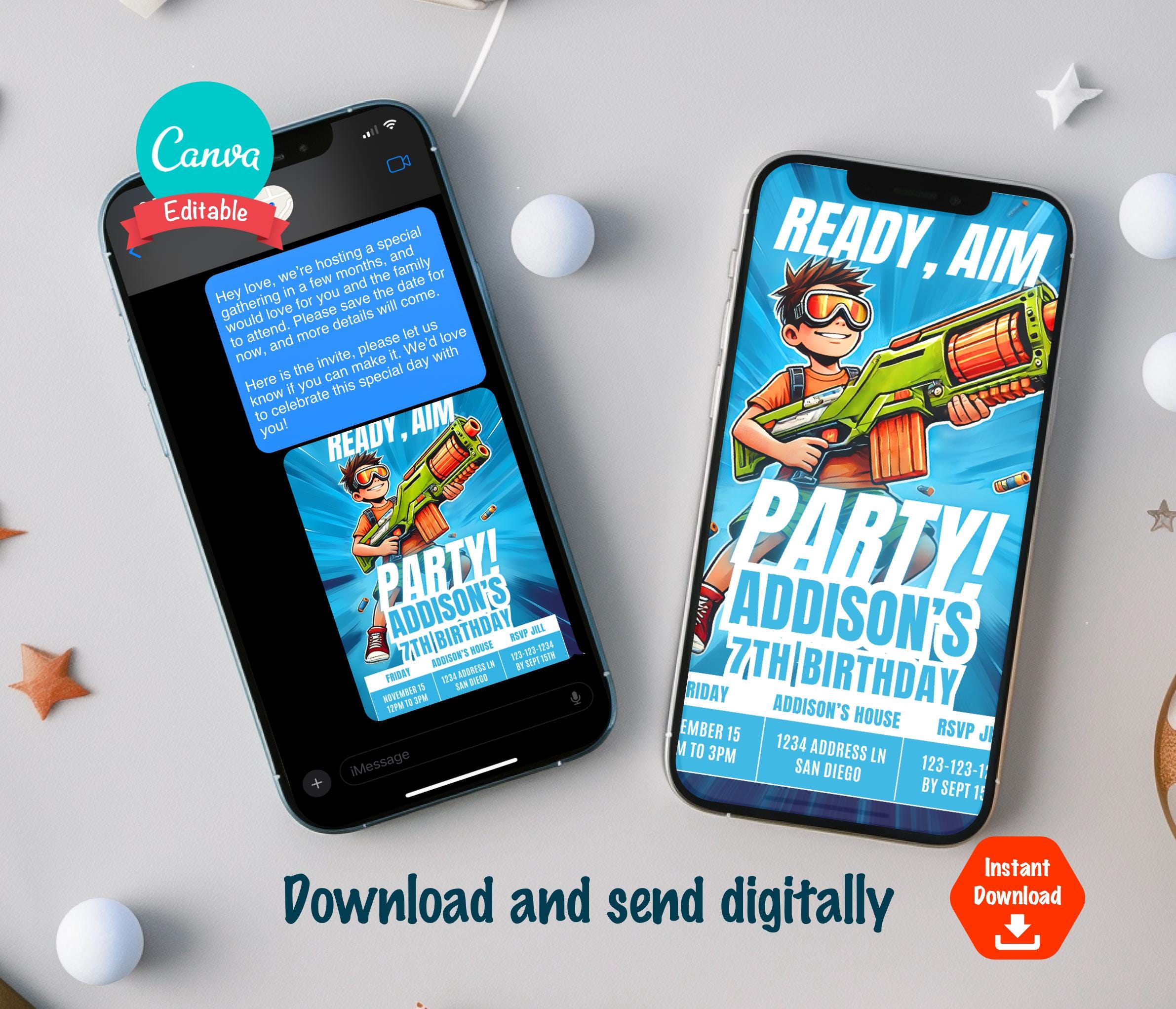 Dart Gun Birthday Invitation, Any Age Blaster Theme, Swimming Pool ...