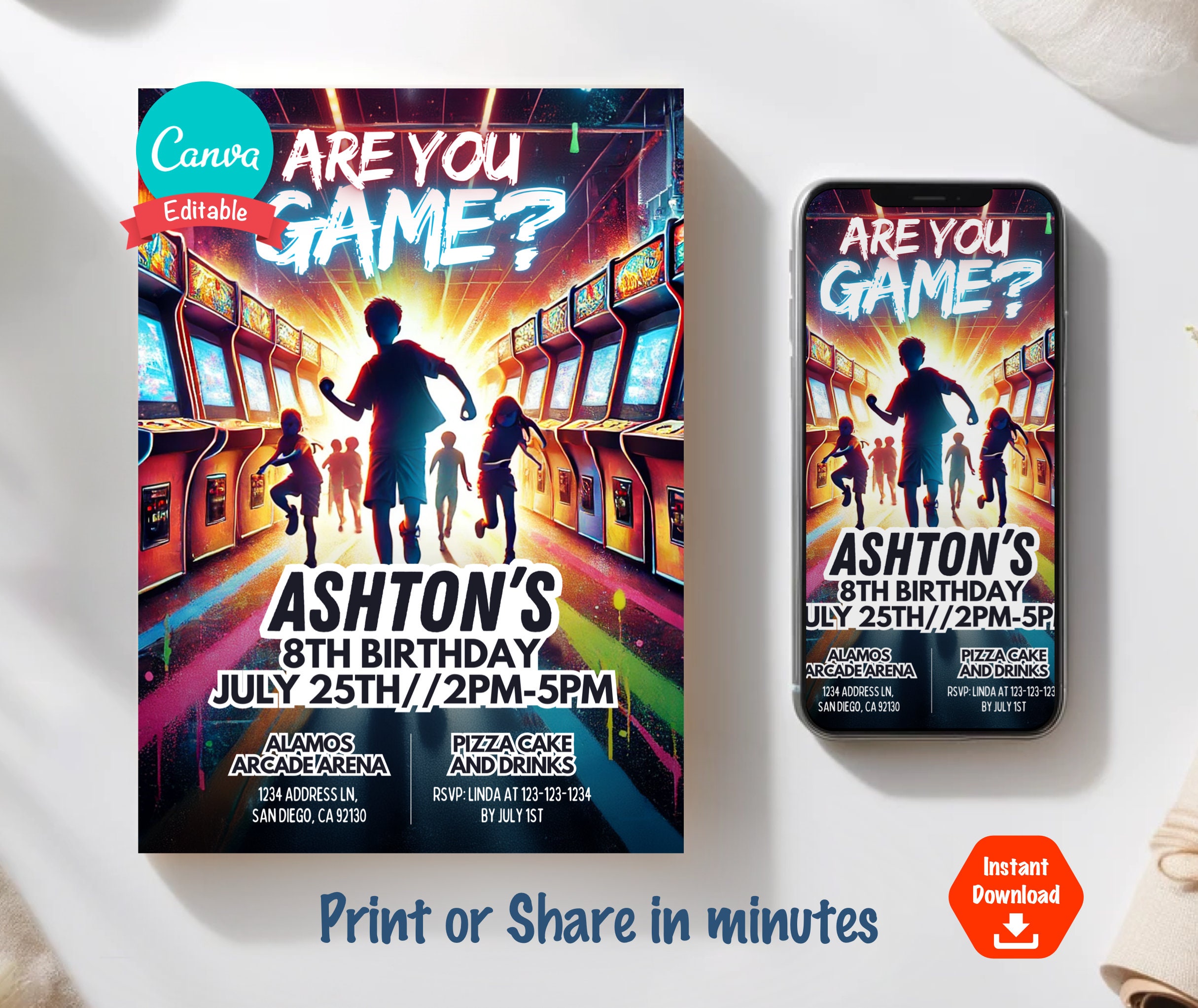 Arcade Birthday Party Invite for Teen Video Arcade Birthday, Gaming ...