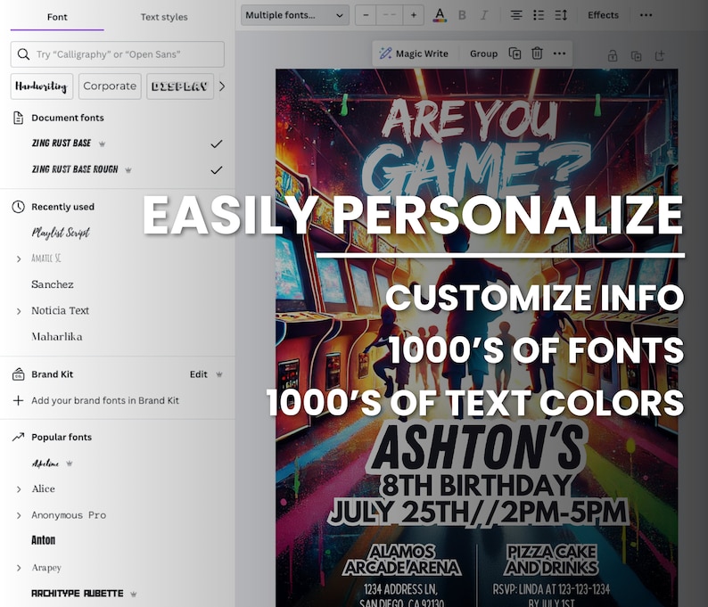 Arcade Birthday Party Invite for Teen Video Arcade Birthday, Gaming ...
