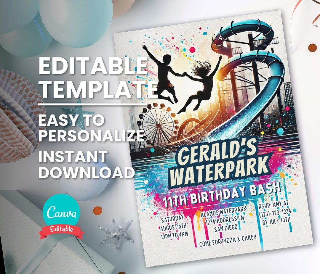 Waterpark Party Invite for Water Park Birthday Party Invitation, Summer ...