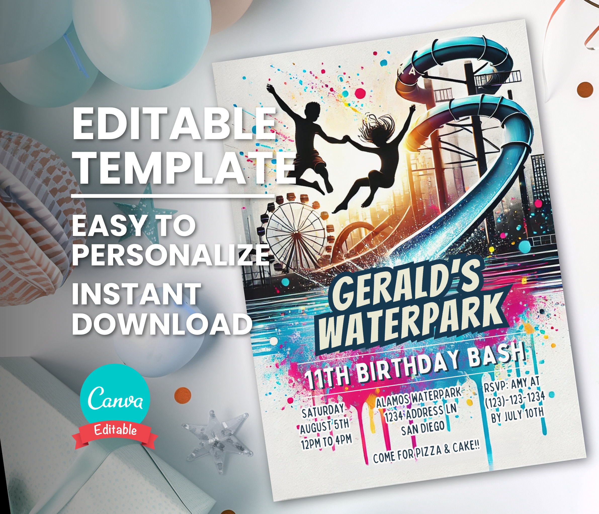 Waterpark Party Invite for Water Park Birthday Party Invitation, Summer ...