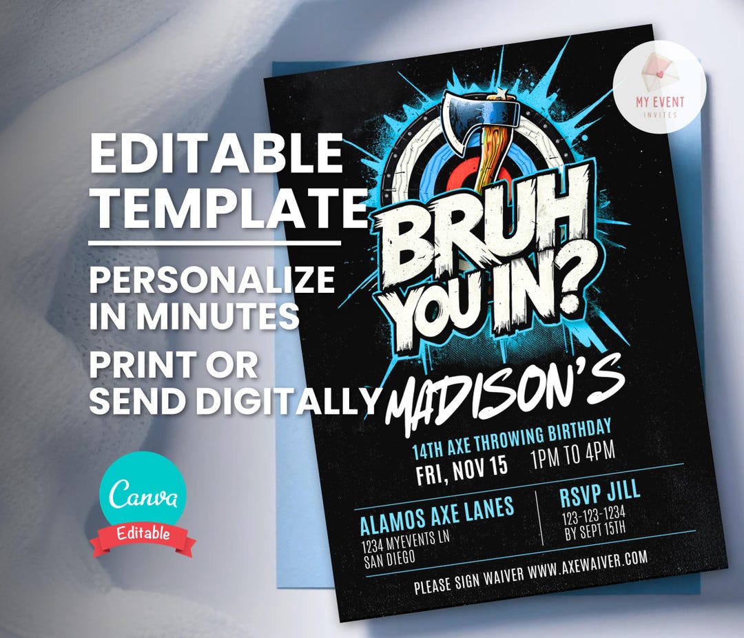 Axe Throwing Invitation, Ax Throw Birthday, Editable Digital Template ...