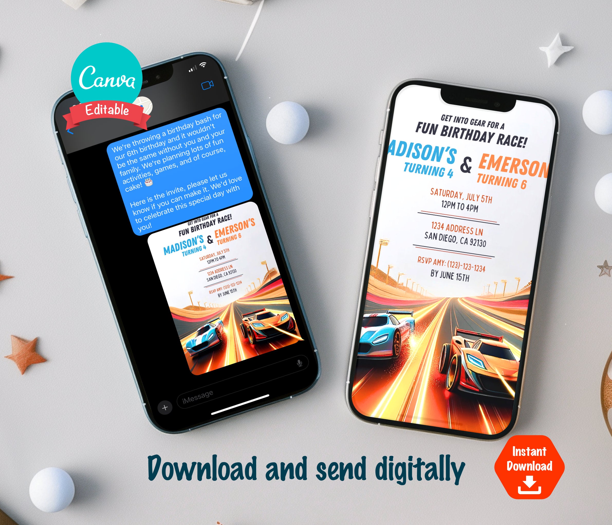 Joint Racing Party Invitation for Joint Birthday or Double Birthday ...