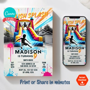 Water Slide Bounce House Birthday Invitation for Jumper Waterslide ...