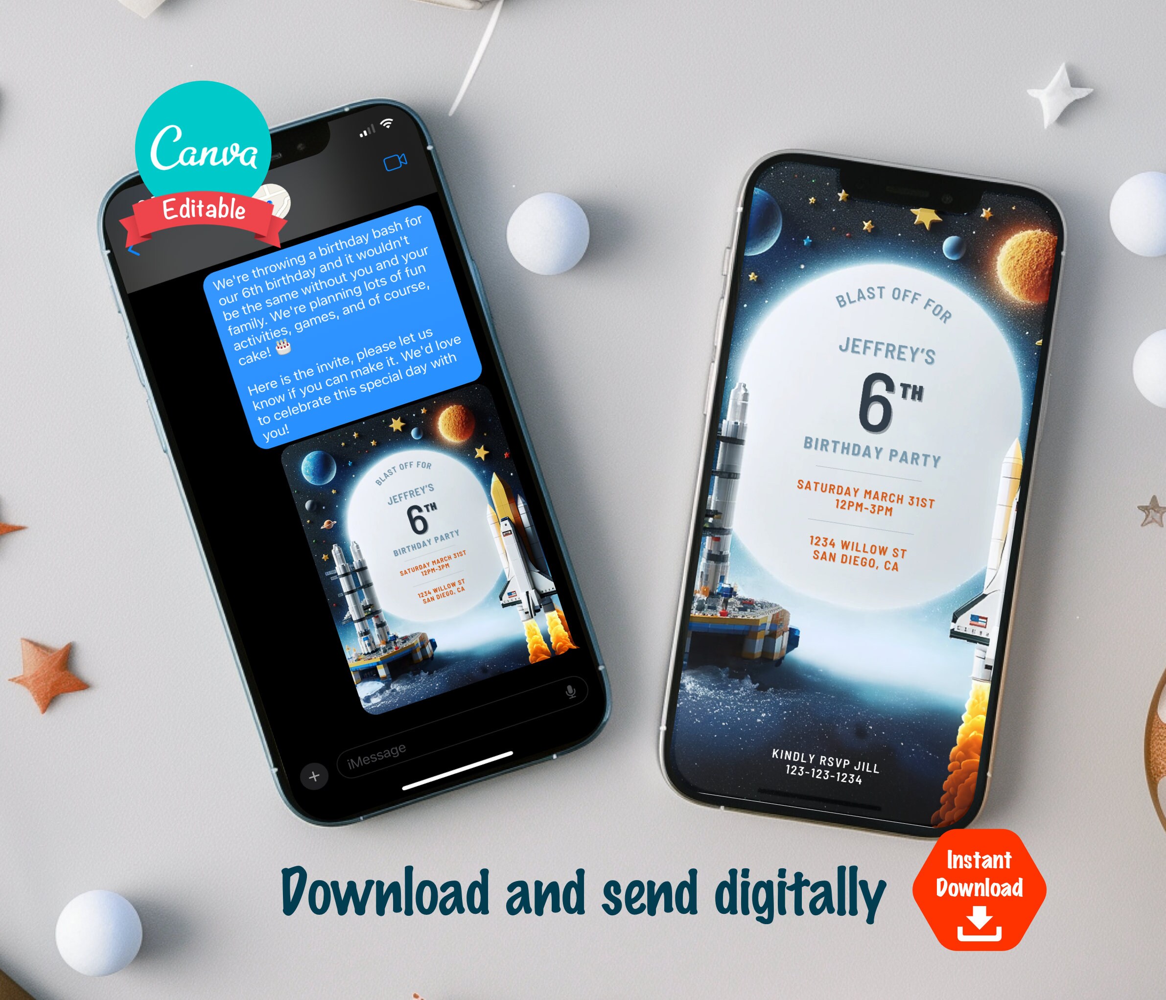 Space Explorer Birthday Party Invitation for Kid Rocket Ship Birthday ...