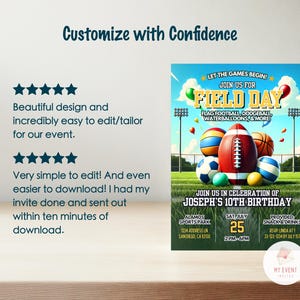 Field Day Birthday Invite, Sports Park Party Invitation Flyer, Editable ...