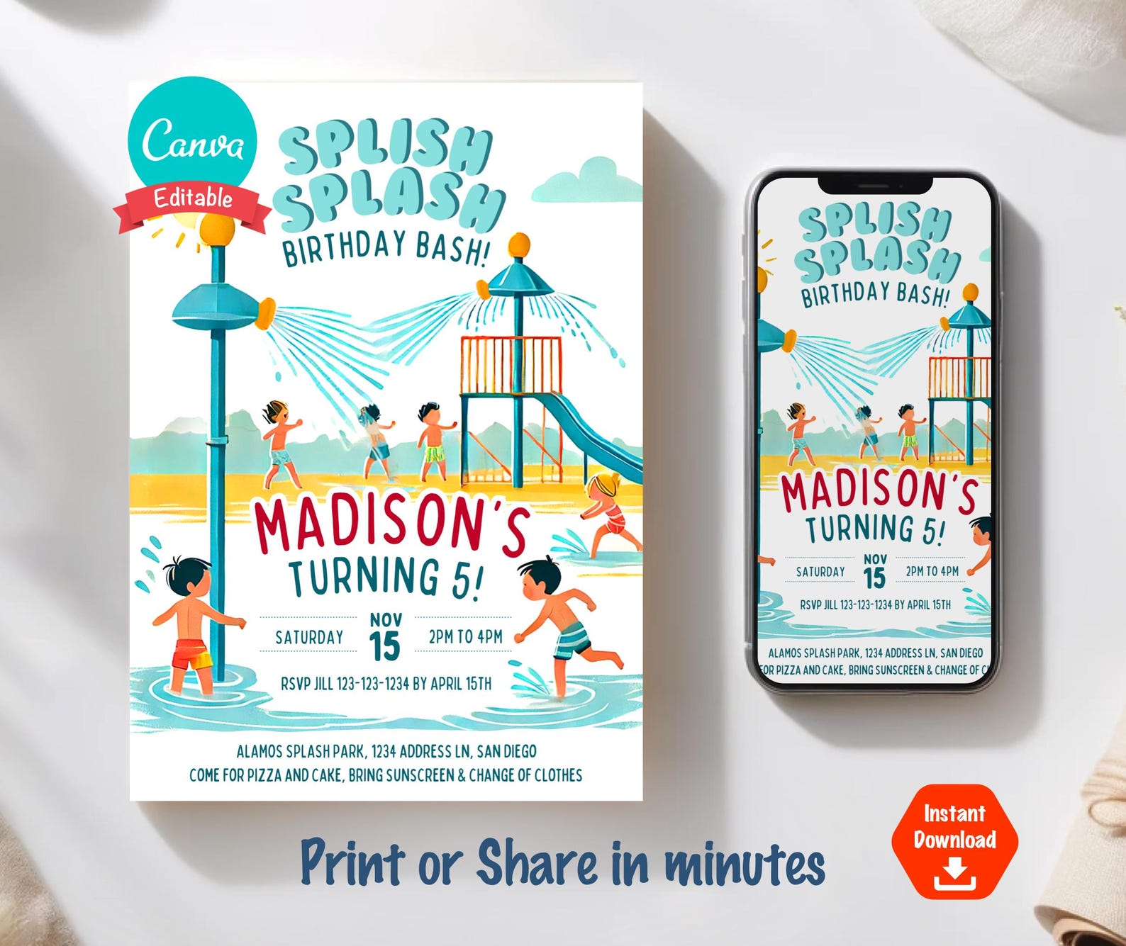 Splish Splash Birthday Bash Invitation for Splash Park or Splash Pad ...