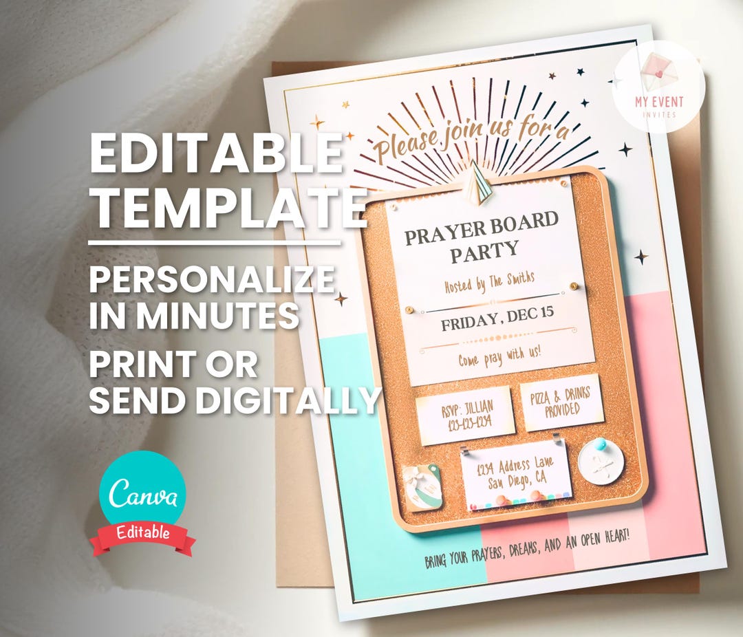 Prayer Board Party Invitation, Prayer Party Invite, Editable Template ...