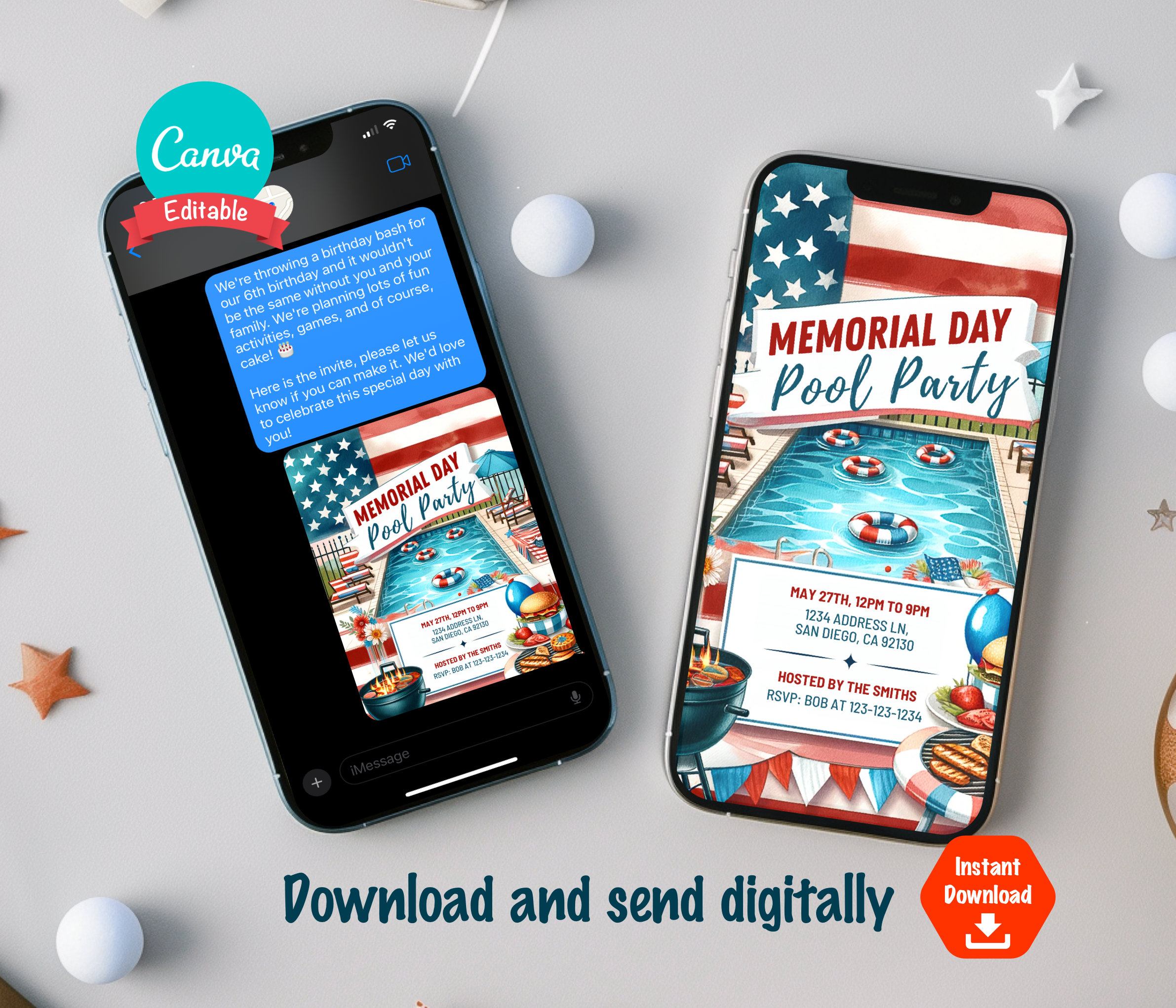 Memorial Day Pool Party Invitation for Backyard Gathering or ...