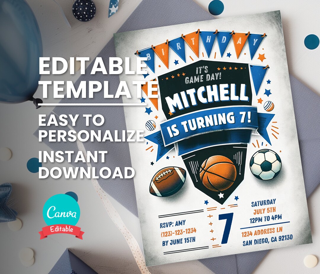 Sports Party Invitation Sports Birthday Party Invite, Sporting Party ...