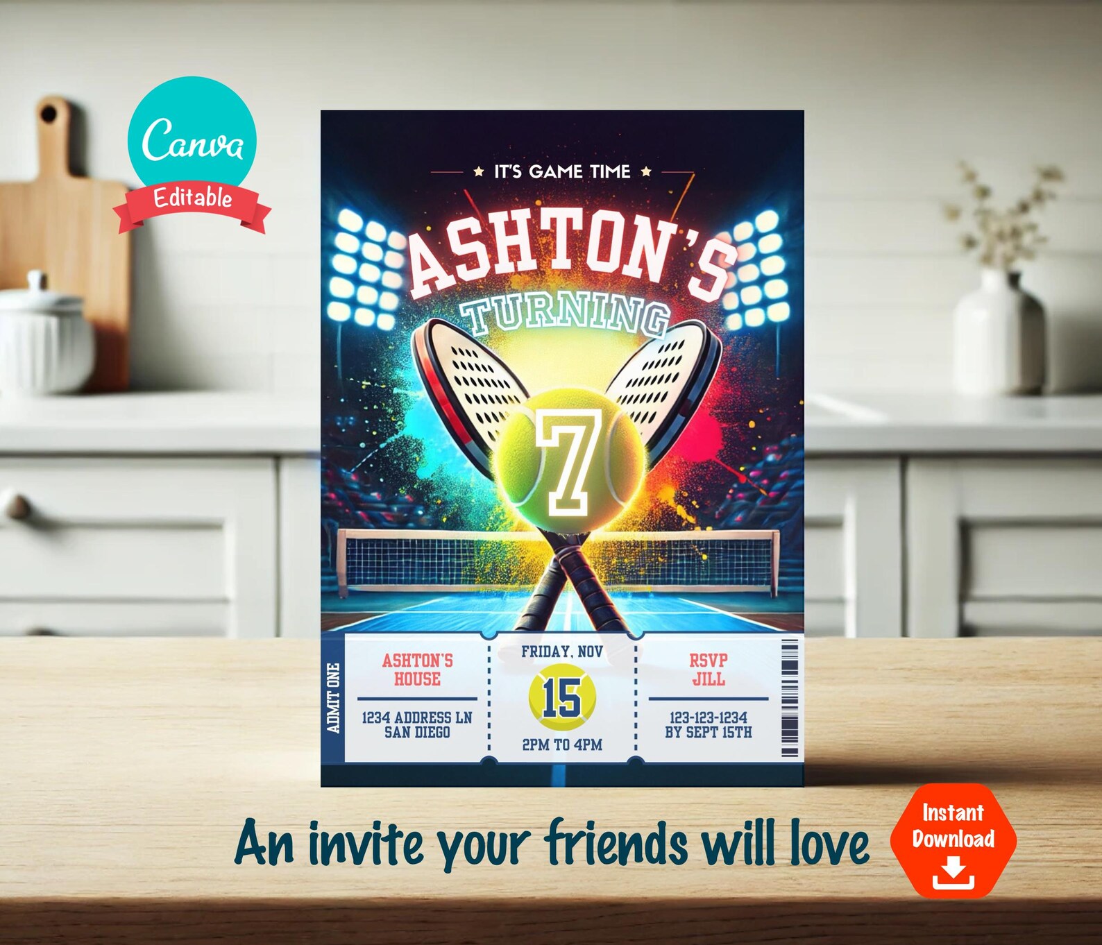 Padel Birthday Invitation, Any Age, Editable Padel Ball Ticket Bday ...