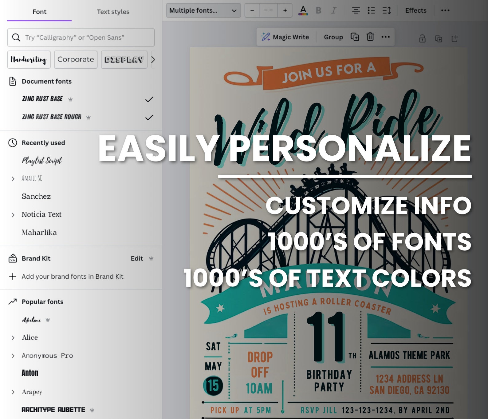 Roller Coaster Invite for Amusement Park Birthday Party Invitation, Roller Coaster Birthday ...