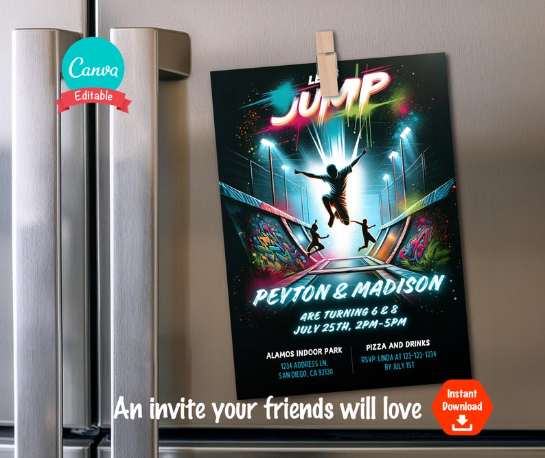 Trampoline Park Party Invite for Joint Birthday or Double Birthday ...