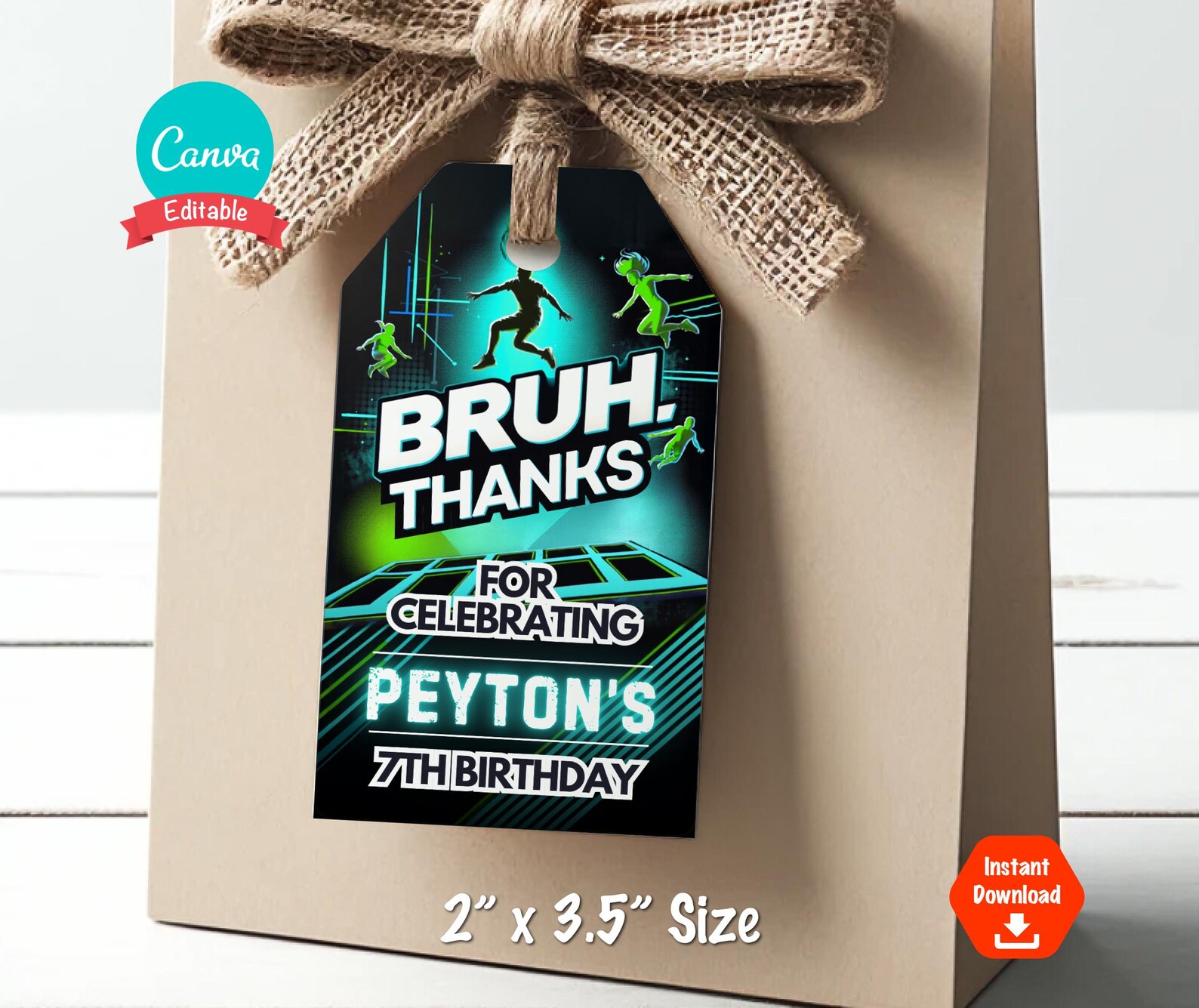 Trampoline Park Thank You Tag, Editable Template, Birthday Party Gift ...