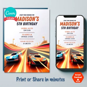 Racing Party Invitation for Race Car Birthday Party Invite, Racing Car ...