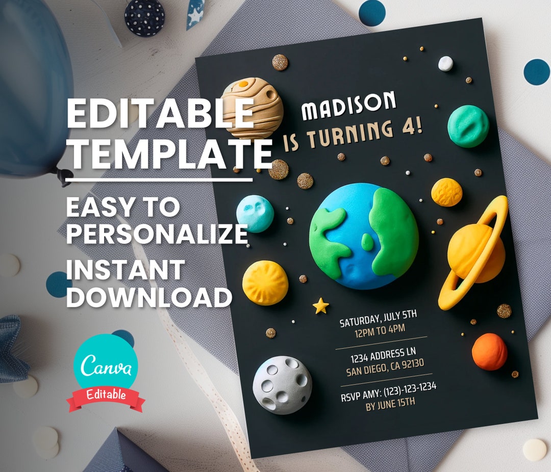 Outer Space Party Invitation, Solar System Birthday Invite, Planet ...