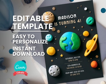 Solar System Planets Birthday Invitation Printable Editable Template ...