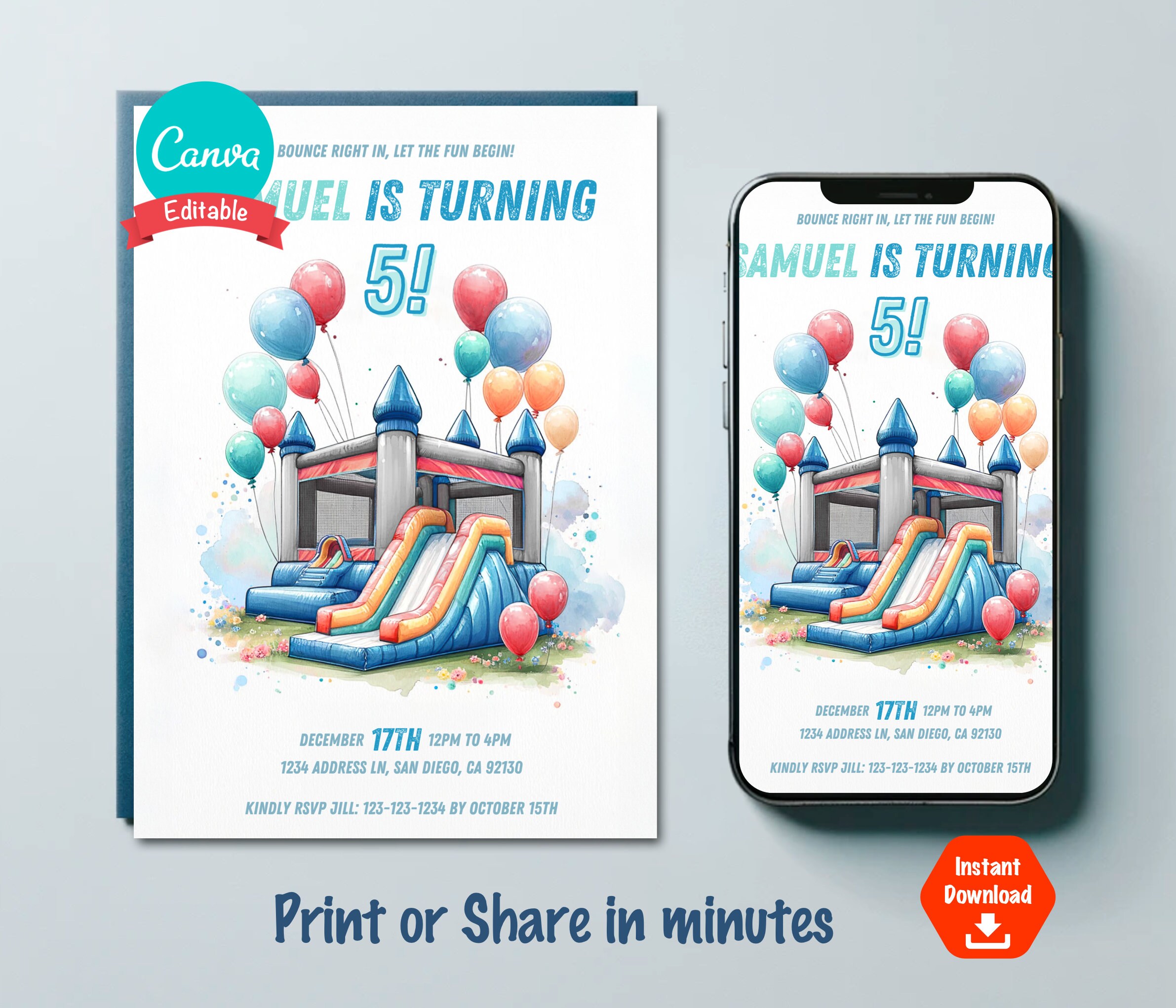 Editable Jump Birthday Invitation for Boy or Girl Trampoline Party ...