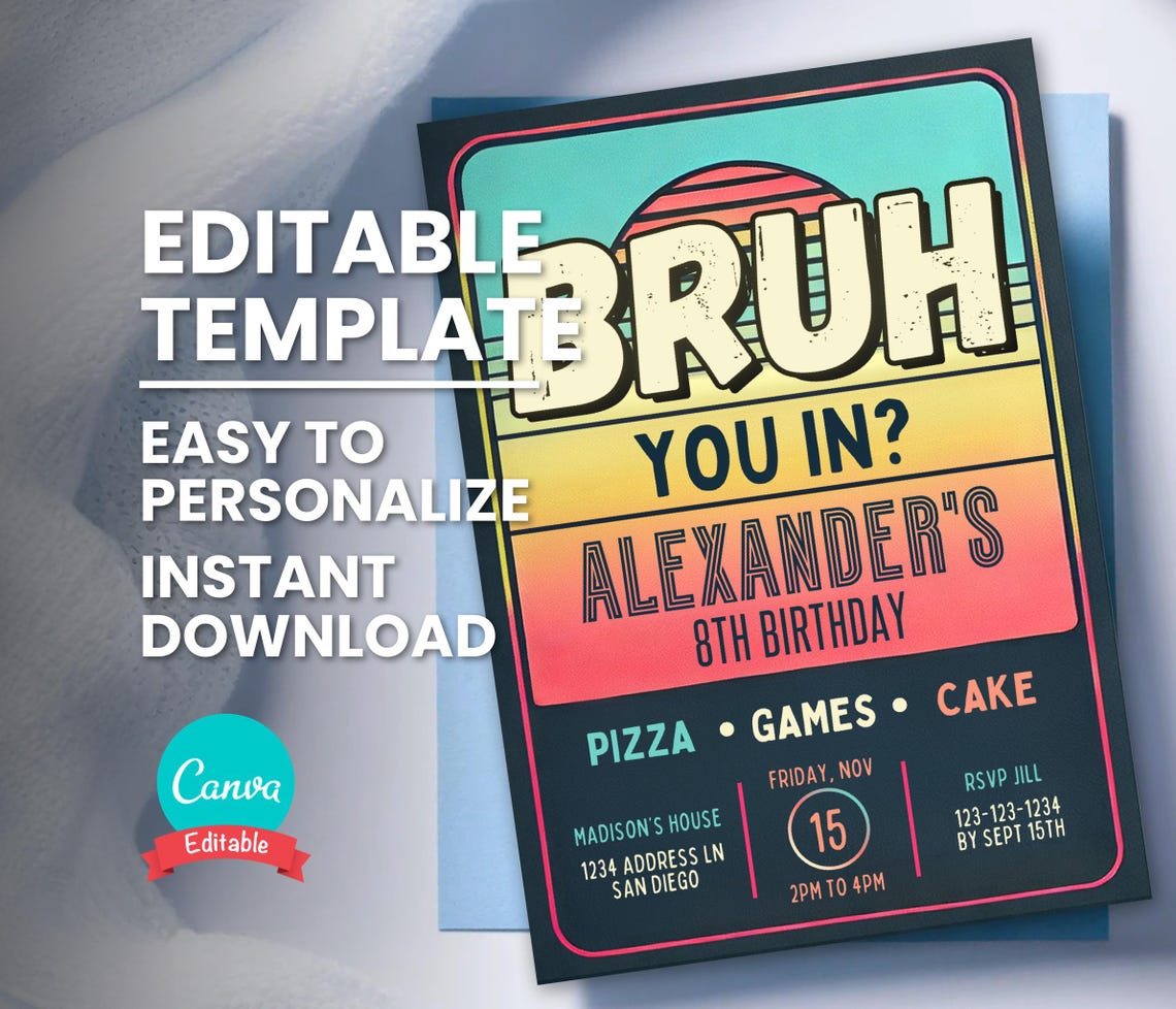 Bruh Birthday Invitation, Any Age, Any Theme Digital Template, Editable ...