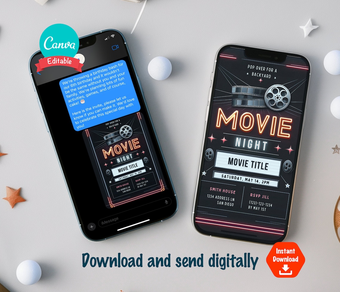 Movie Night Invitation for Movie Party, Backyard Movie Party Invite ...