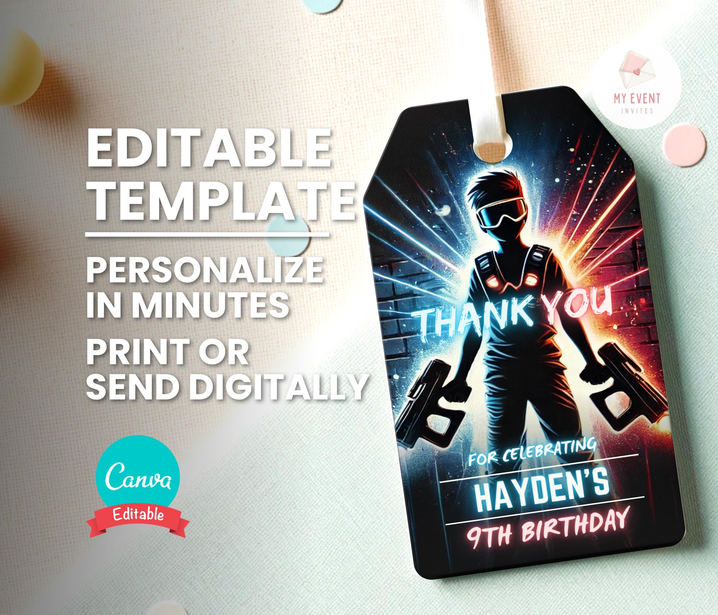 Laser Tag Thank You Tag, Birthday Party Favor, Printable Gift Bag Tag ...