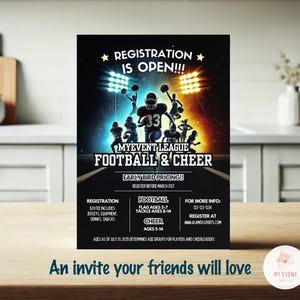 Football & Cheer Tryout Invitation, Team Registration Flyer, Editable ...