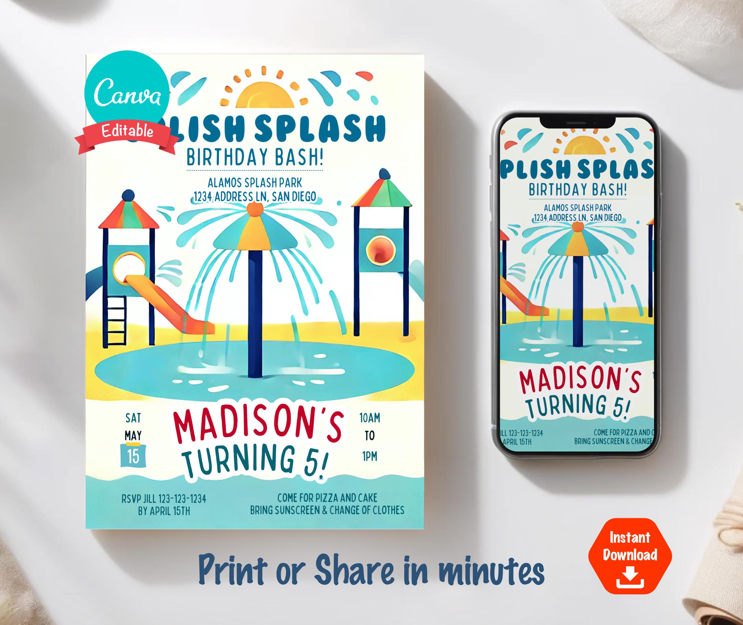 Splish Splash Birthday Bash Invitation for Splash Park or Splash Pad ...
