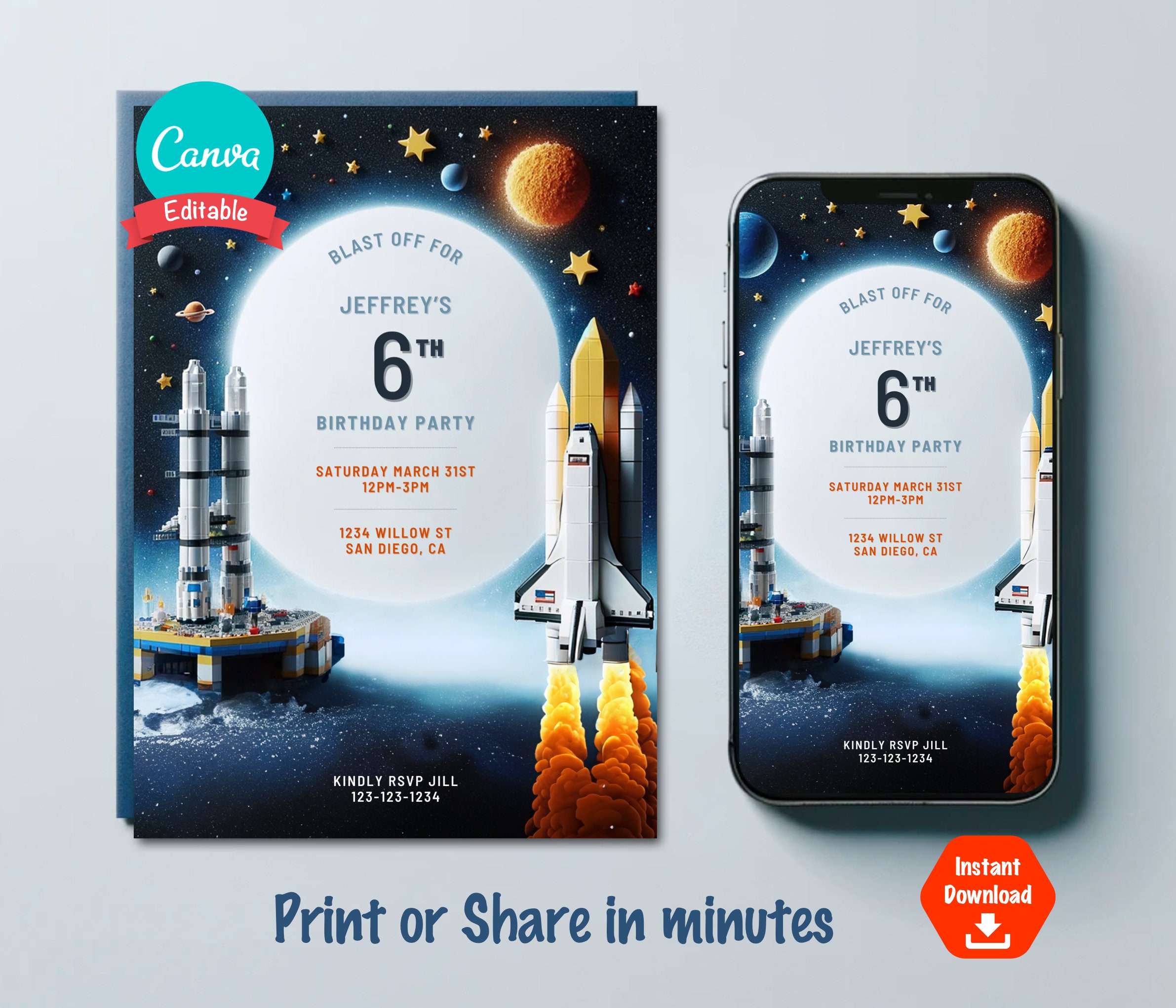 Space Explorer Birthday Party Invitation for Kid Rocket Ship Birthday ...