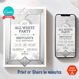 All White Theme Invitation, All White Party Invite, Editable Template ...