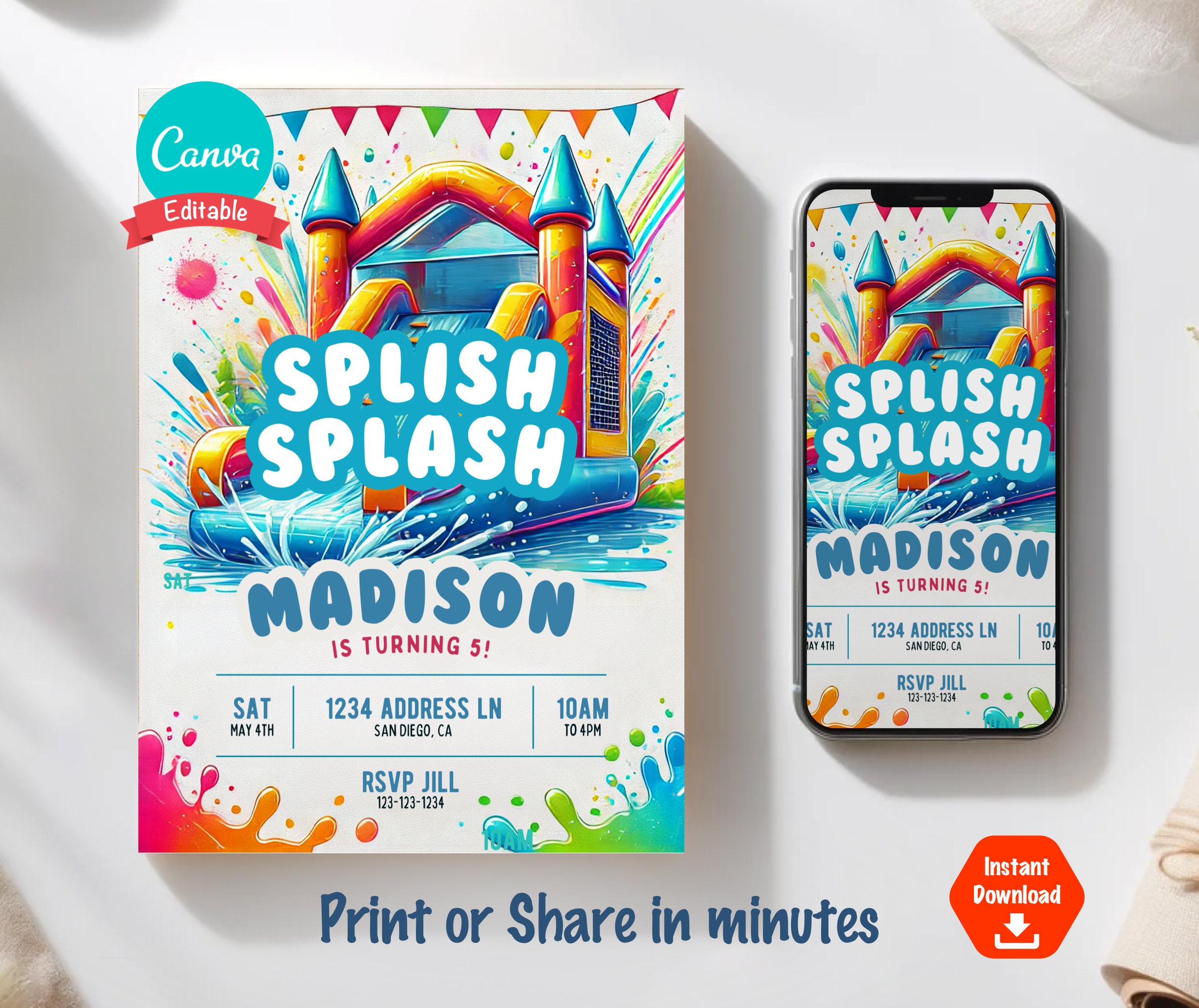 Water Slide Birthday Splash Party Invitation for Summer Pool Party ...