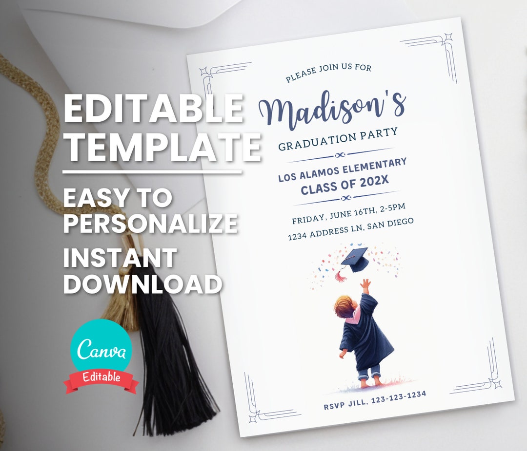 Boy Graduation Invite for Preschool, Kindergarten, Elementary, Prek ...