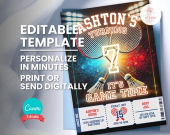 Badminton Digital Birthday Invitation Card Template - Etsy