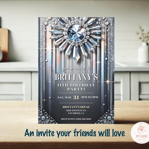 Crystal Birthday Invitation, Any Age Editable Template, Diamond Party ...