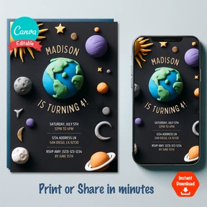 Outer Space Birthday Invitation for Kid Solar System Birthday Party ...