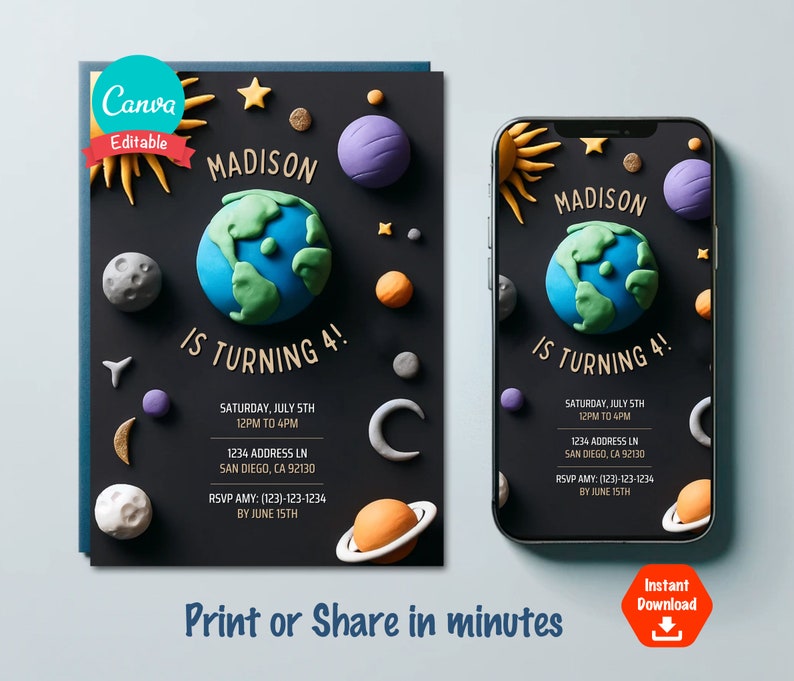 Outer Space Birthday Invitation for Kid Solar System Birthday Party ...