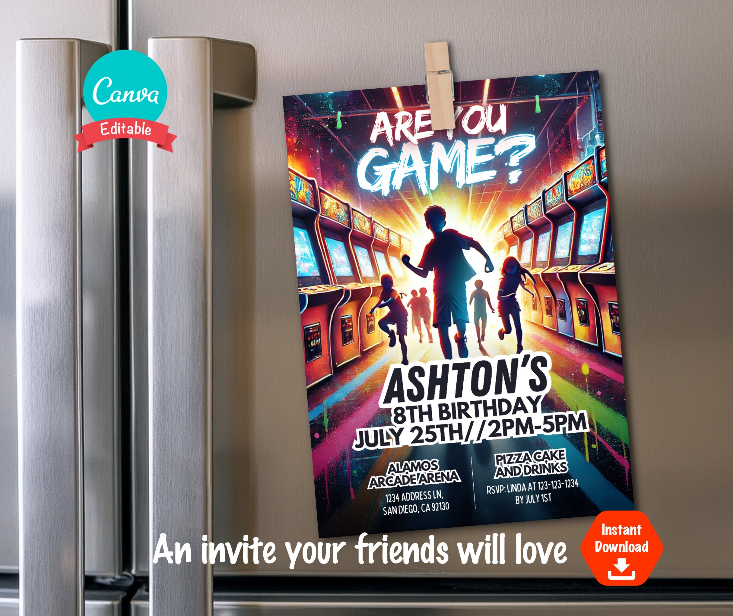 Arcade Birthday Party Invite for Teen Video Arcade Birthday, Gaming ...