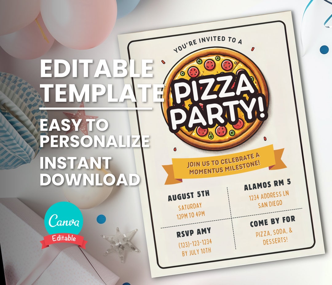 Pizza Party Invite for School Pizza Party or Pizza Birthday Party ...