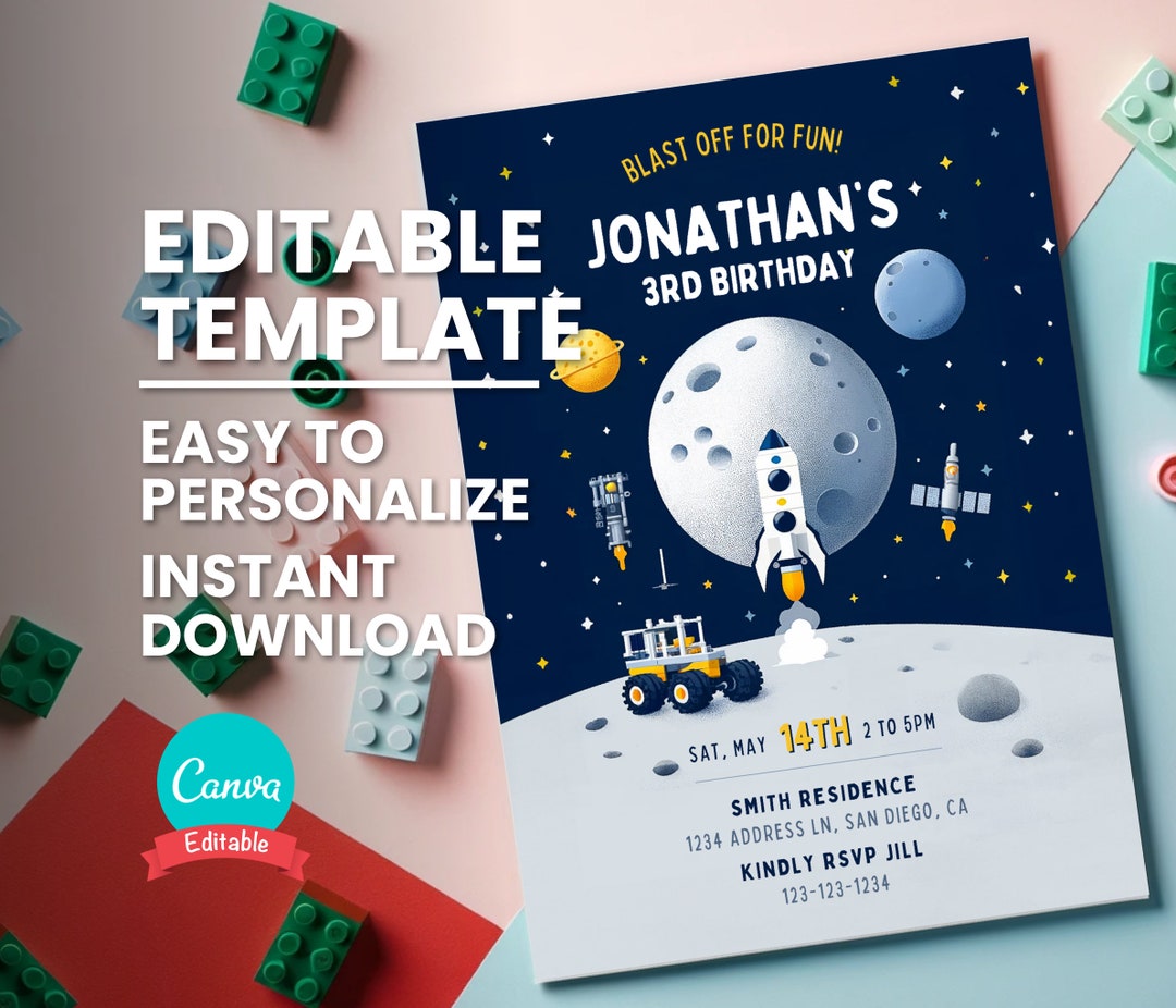 Space Birthday Invitation, Spaceship Blast off to Outer Space ...