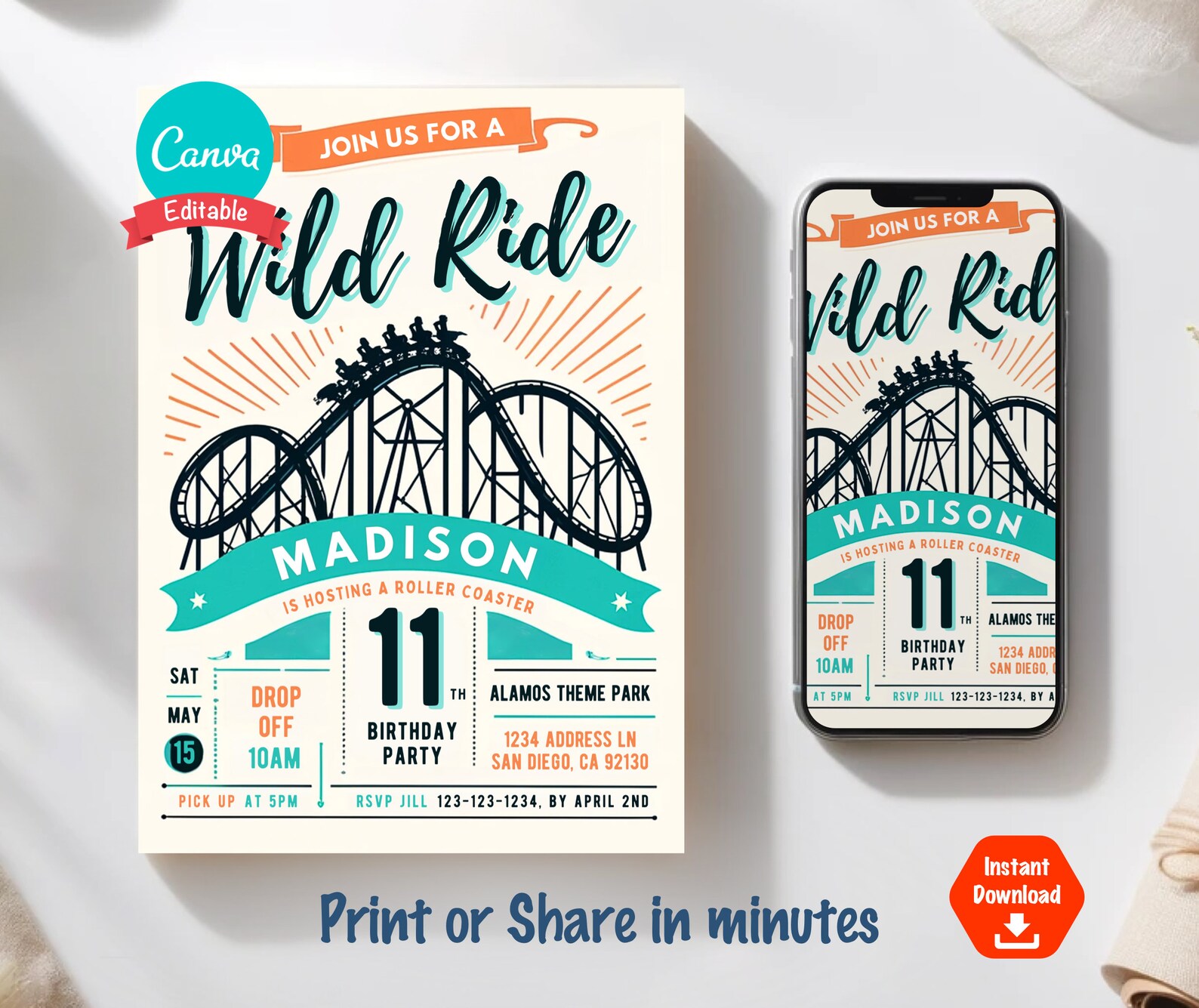 Roller Coaster Invite for Amusement Park Birthday Party Invitation, Roller Coaster Birthday ...