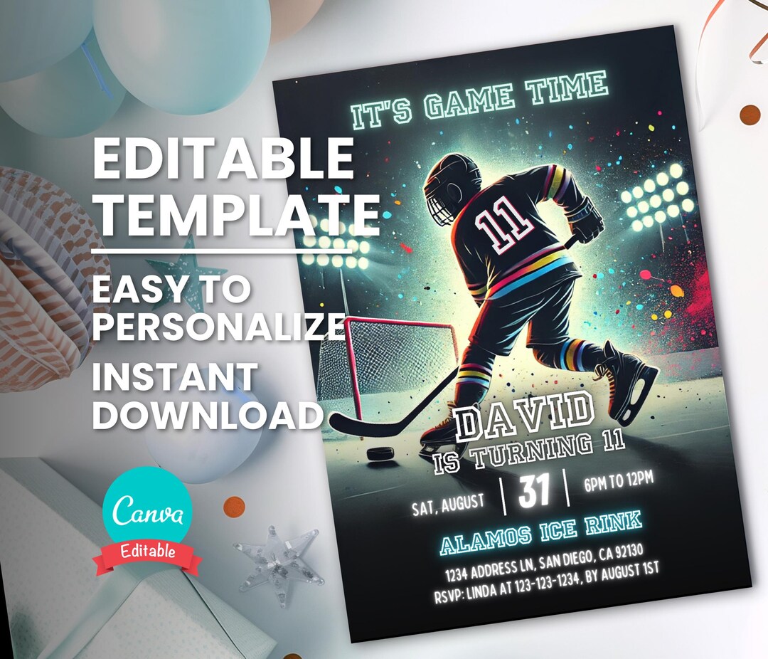 Hockey Invitation, Editable Jersey Age, Hockey Player Birthday Party ...