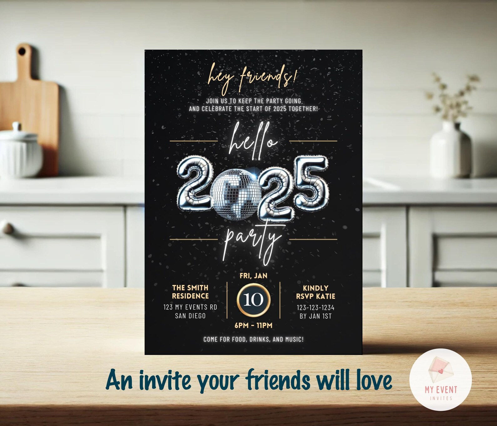 New Year Party Invitation, Kick off 2025 Party Invite, Editable Digital ...