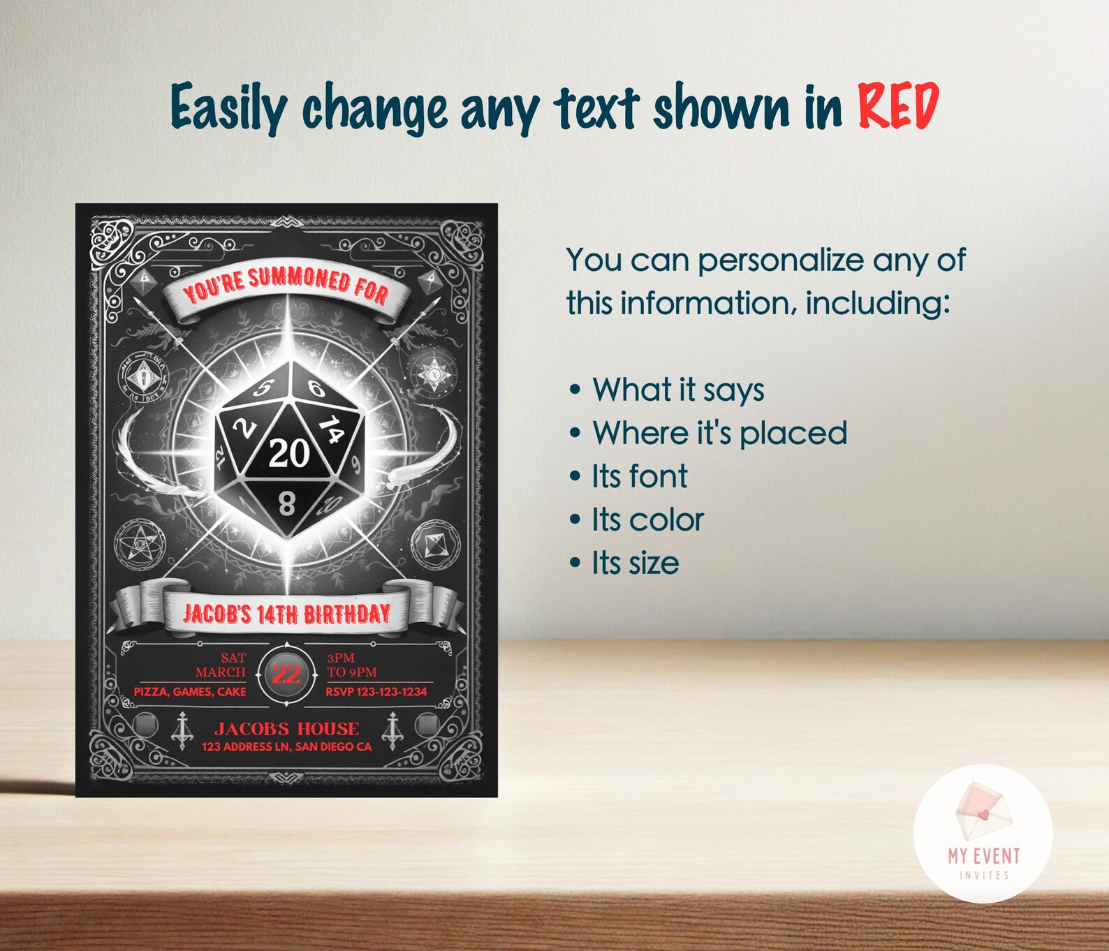 D&D Birthday Invitation, DND TTRPG Party Invite, Board Game Editable ...